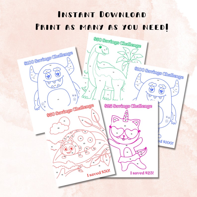 Kid's Savings Challenge Printable: Fun Money Tracker (digital Download ...