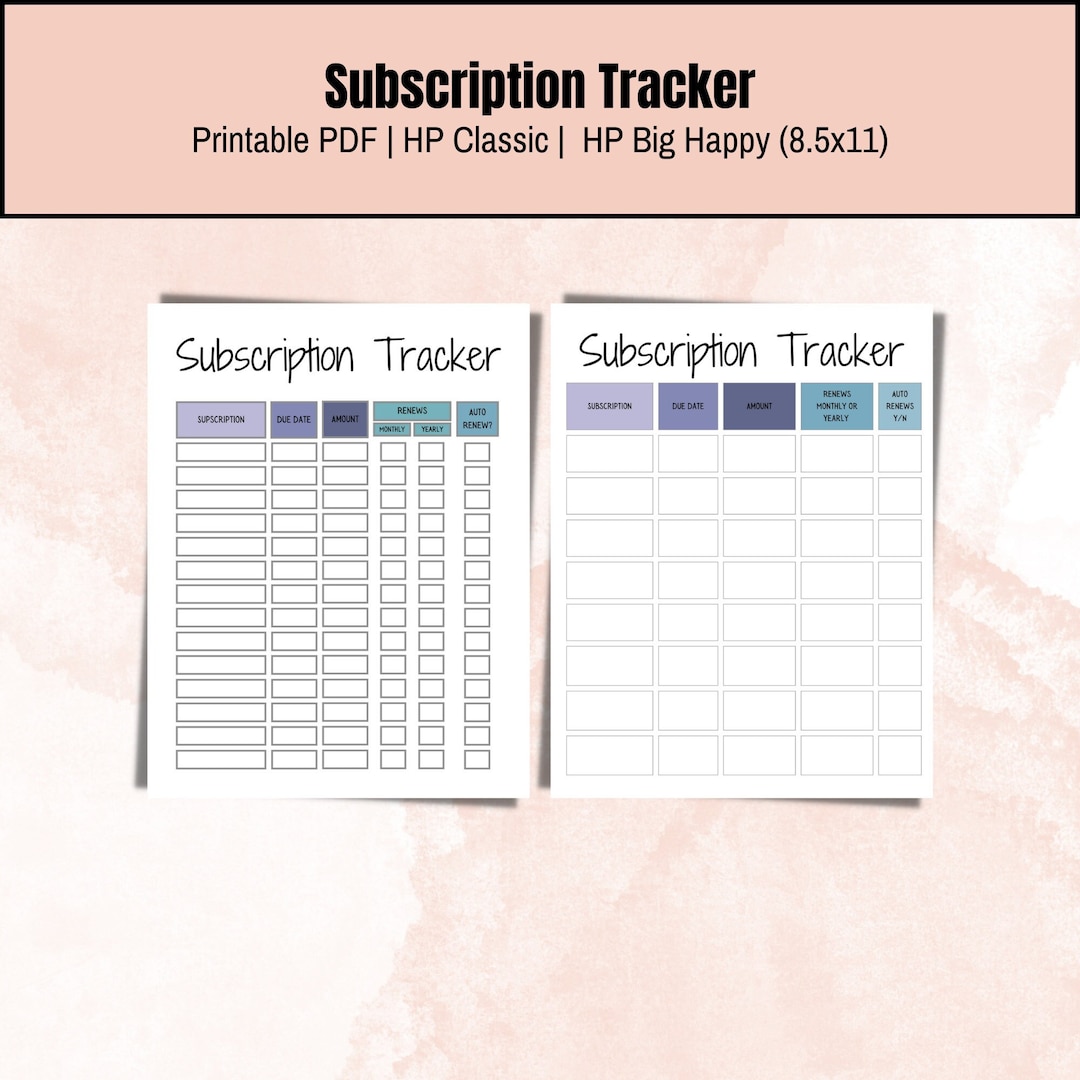 Subscription Tracker Printable: HP Classic, Big HP (PDF Download) - Etsy
