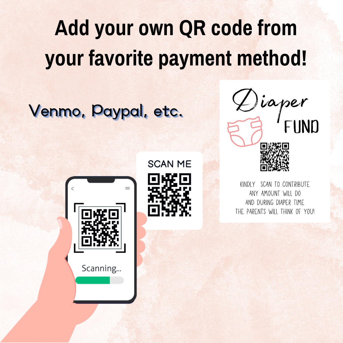 Minimalist Cash Gift Sign for Baby Showers, Diaper Fund Donation ...