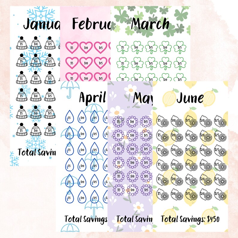 12 Month Savings Challenge, 30 Day Saving Challenge All Year Long, A6 ...