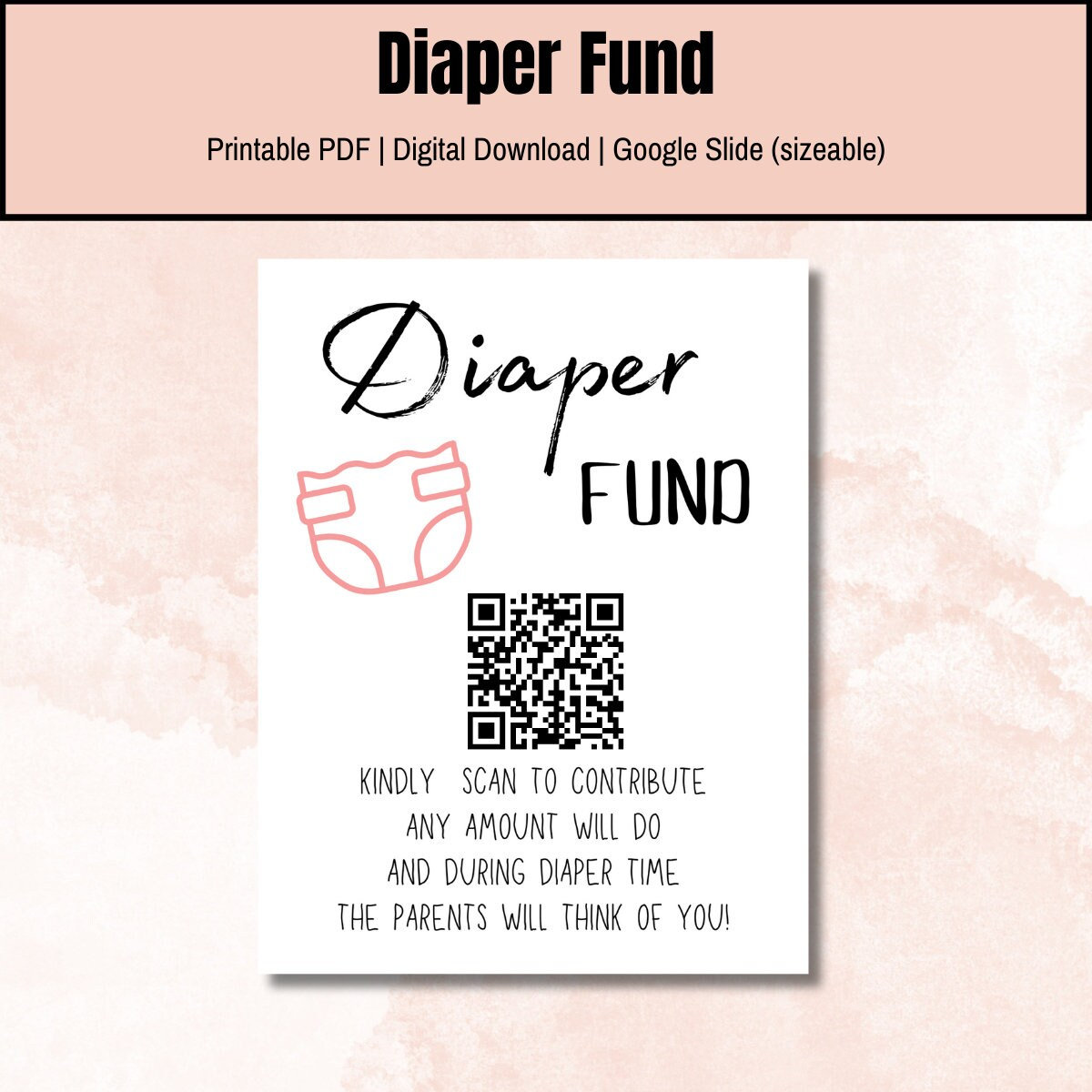 Minimalist Cash Gift Sign for Baby Showers, Diaper Fund Donation ...