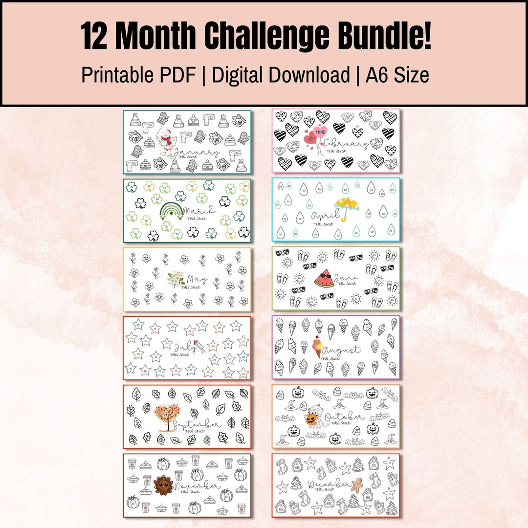 12 Month Savings Challenge Bundle, Monthly Savings Challenge, Yearly ...