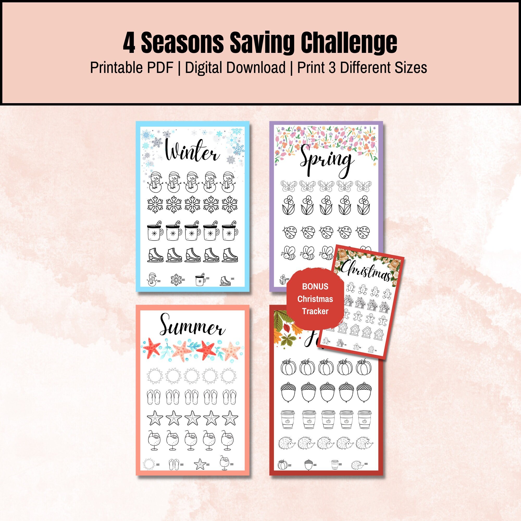 4 Seasons Savings Challenge, Monthly Saving Challenge, Year Long Saving ...