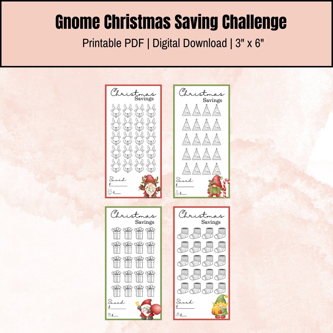 Gnome Christmas Saving Challenge Set of 4, Saving Tracker, Christmas ...