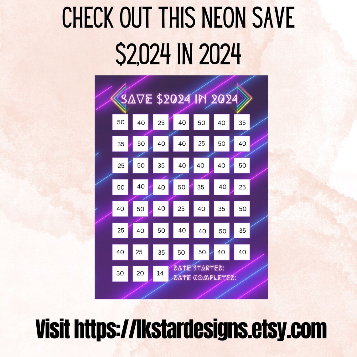 Neon 100 Envelope Challenge Printable Saving Challenges 1000 - Etsy
