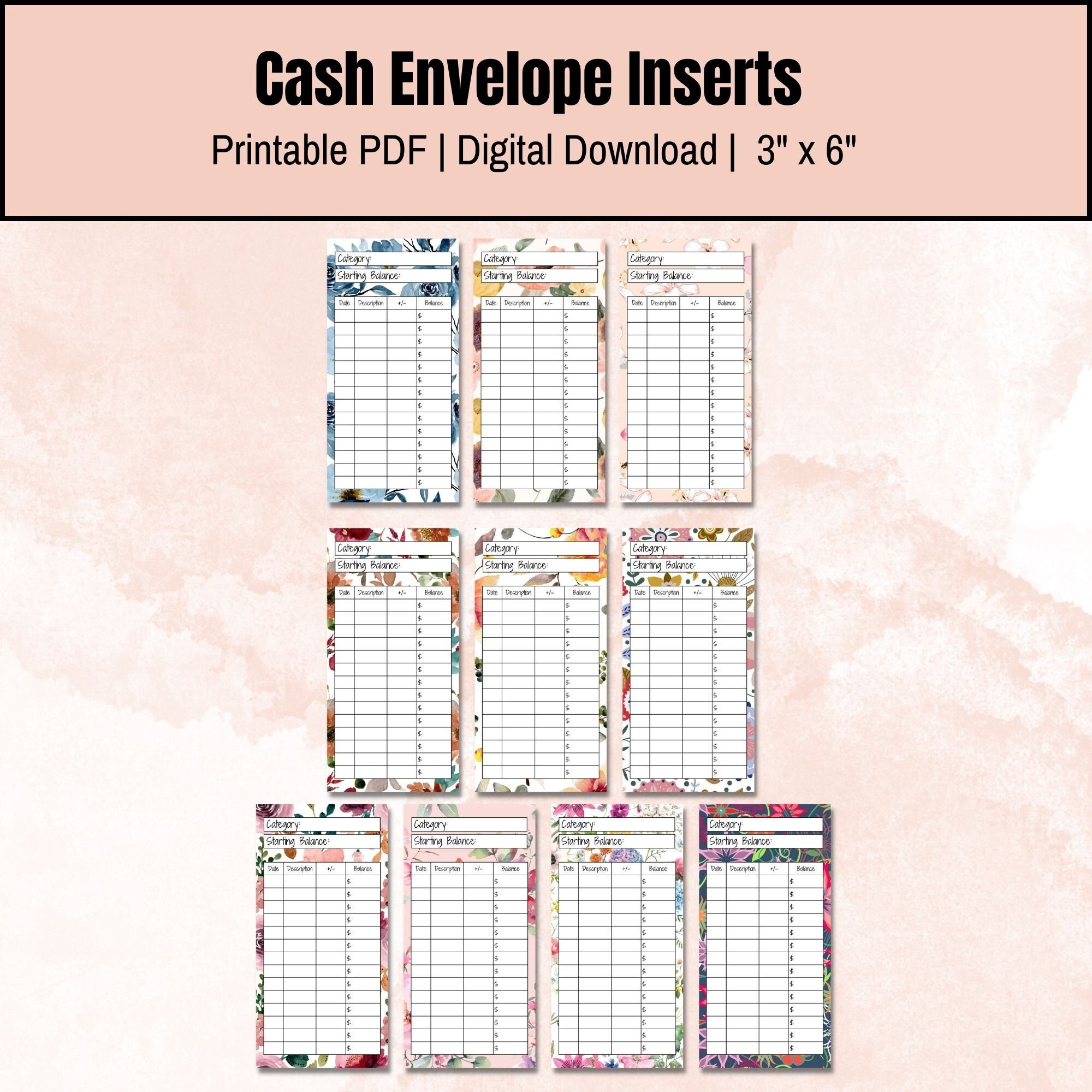 Trackers for Cash Envelopes, Cash Envelope Inserts, Cash Spending Log ...