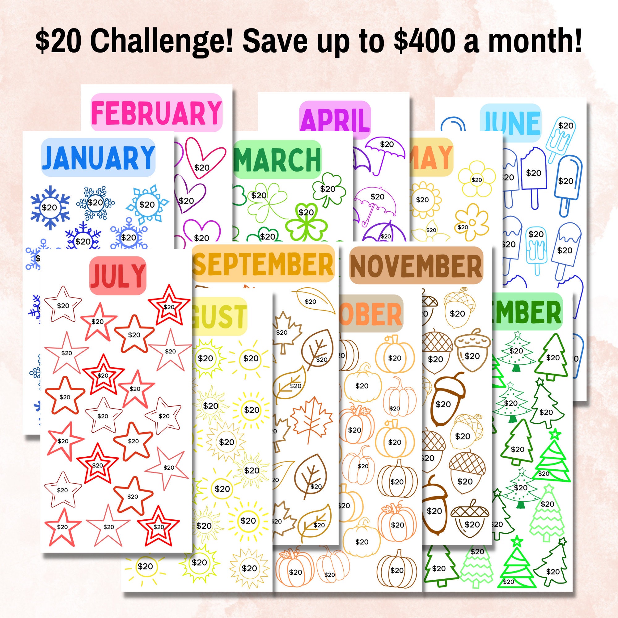 12 Month Savings Challenge Bundle: A6 Mini Trackers (digital Download ...