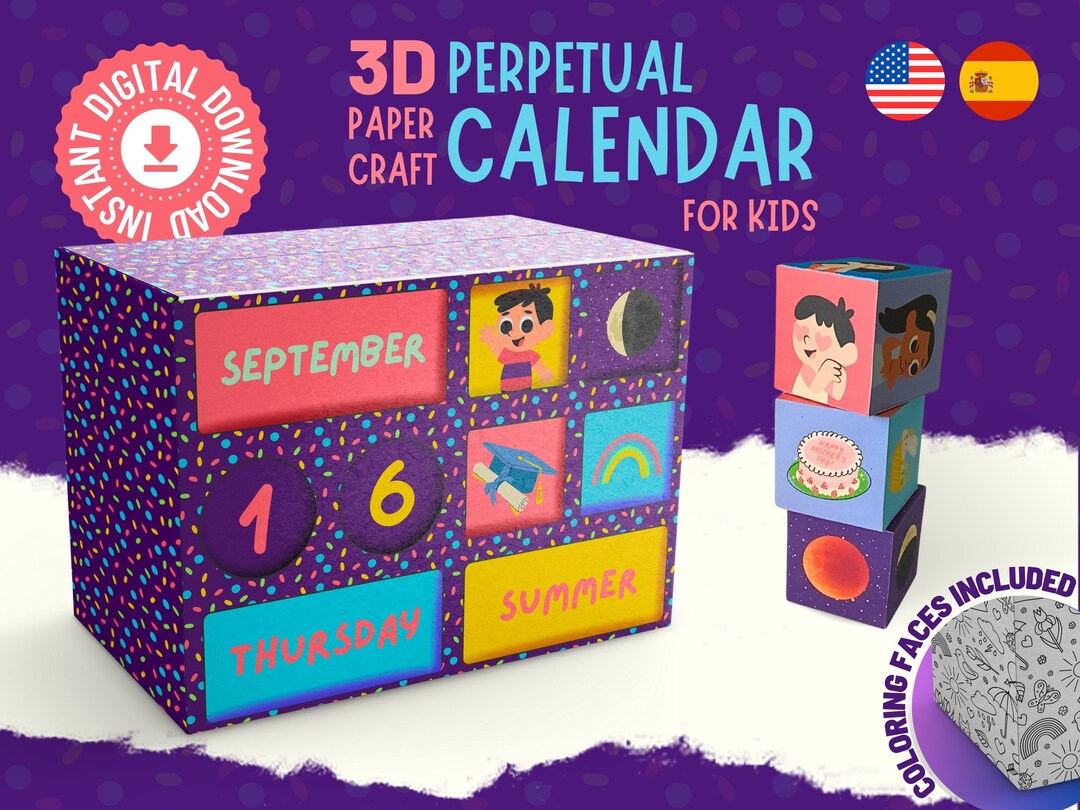 3D Perpetual Calendar Printable Papercraft Kids Homeschool - Etsy