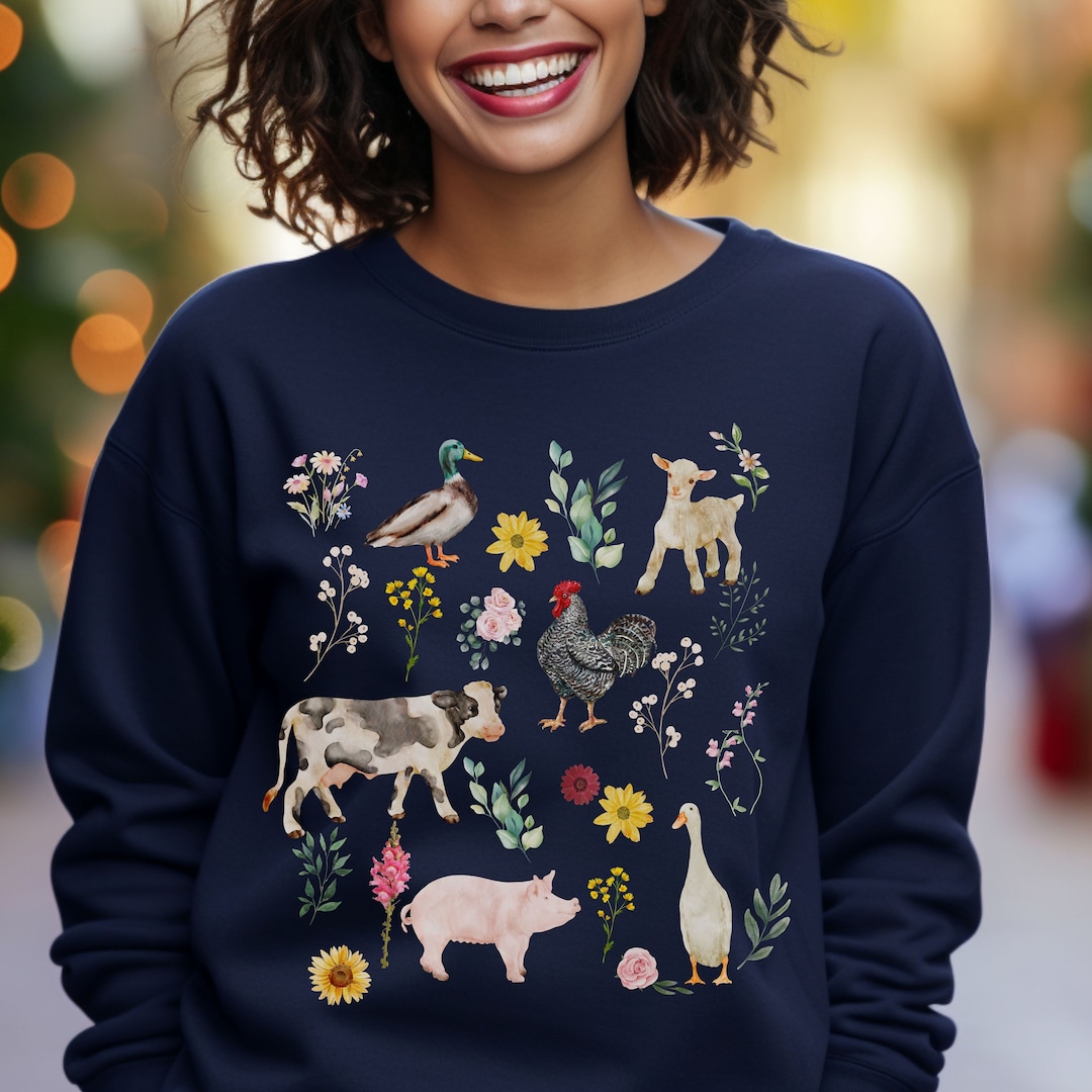 Floral Farm Animal Shirt, Hobby Farm Shirt, Gift for Funny Farmer, Cow ...