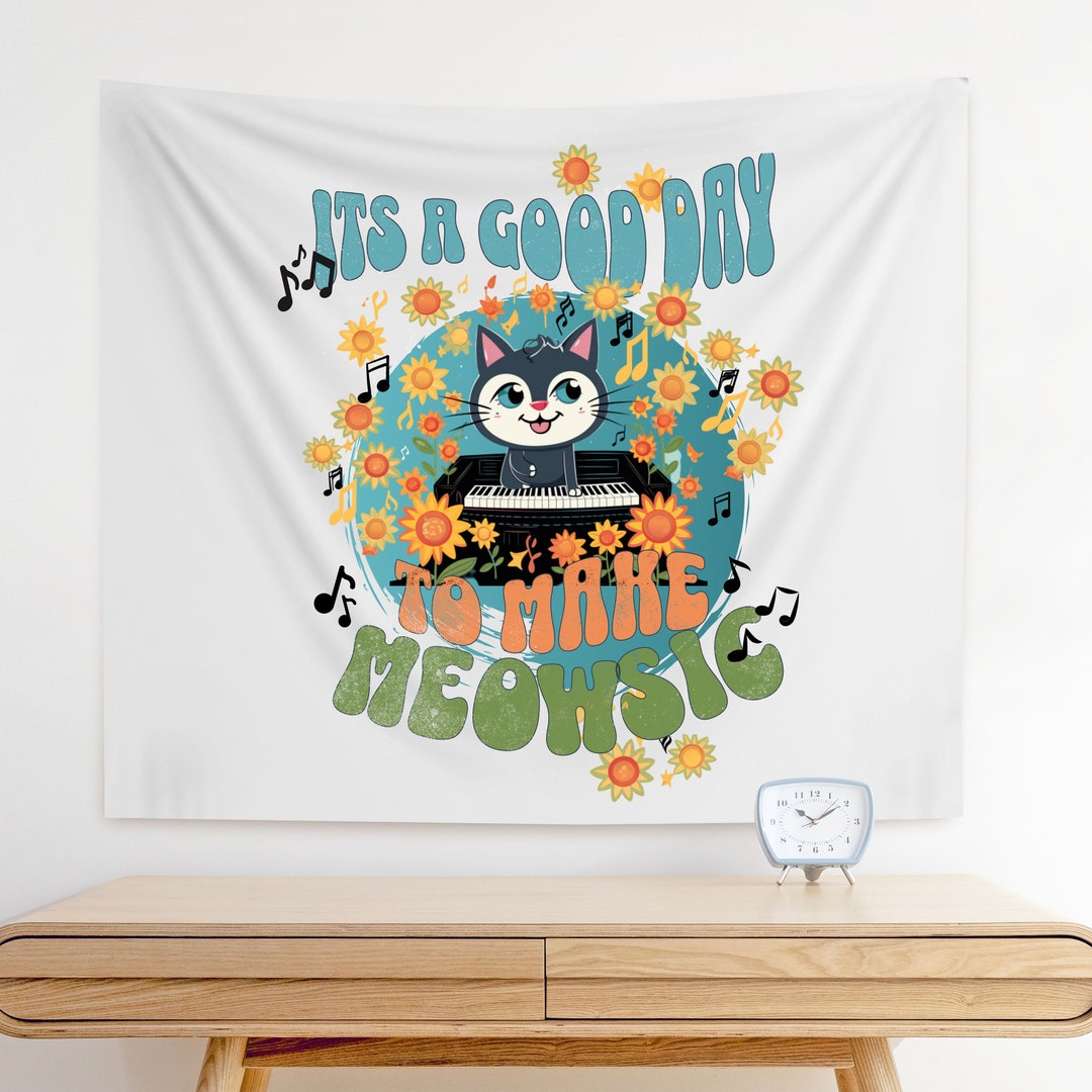 Retro Groovy Cat Wall Decor for Musicians Gift for Music Teacher Studio ...
