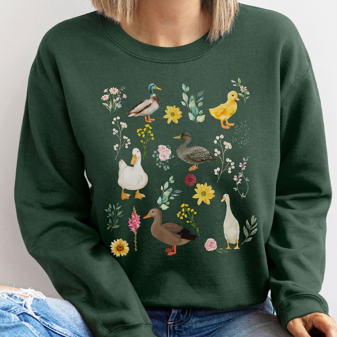 Cute Duck Sweater, Goose Sweater, Floral Duck and Goose Sweatshirt for ...