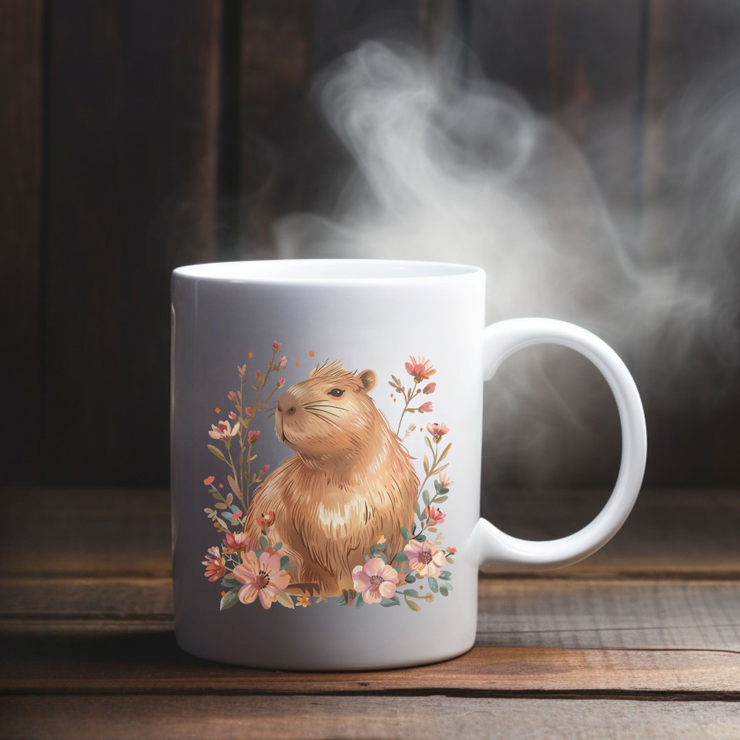 Capybara Mug for Capybara Lover, Cute Capybara Mug, Floral Capybara ...