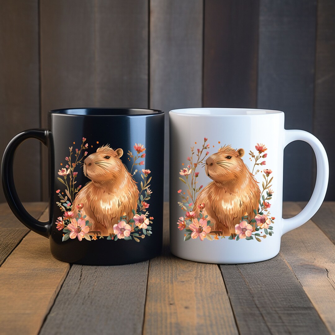 Capybara Mug for Capybara Lover, Cute Capybara Mug, Floral Capybara ...