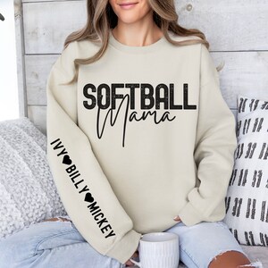 Softball Mama Sweatshirt for Softball Mom Personalized Sleeve Shirt for ...