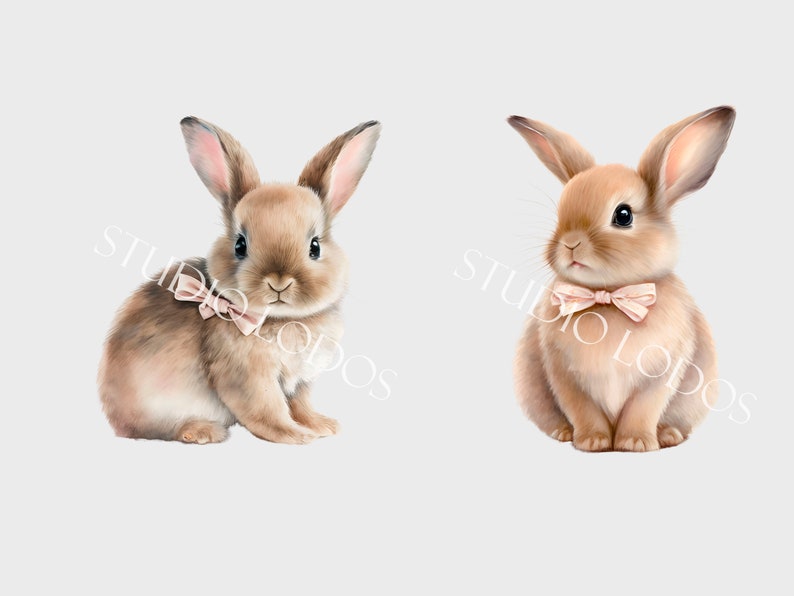Easter Clipart Digital Watercolor Bunny With Bows Clip Art - Etsy