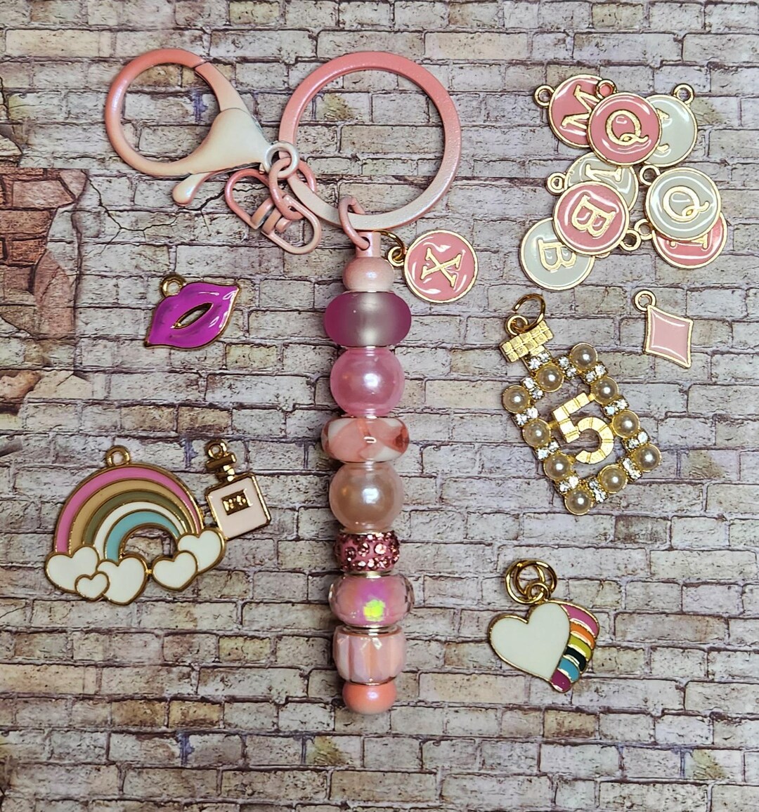 Beaded Keychains: Charming Pink - Etsy