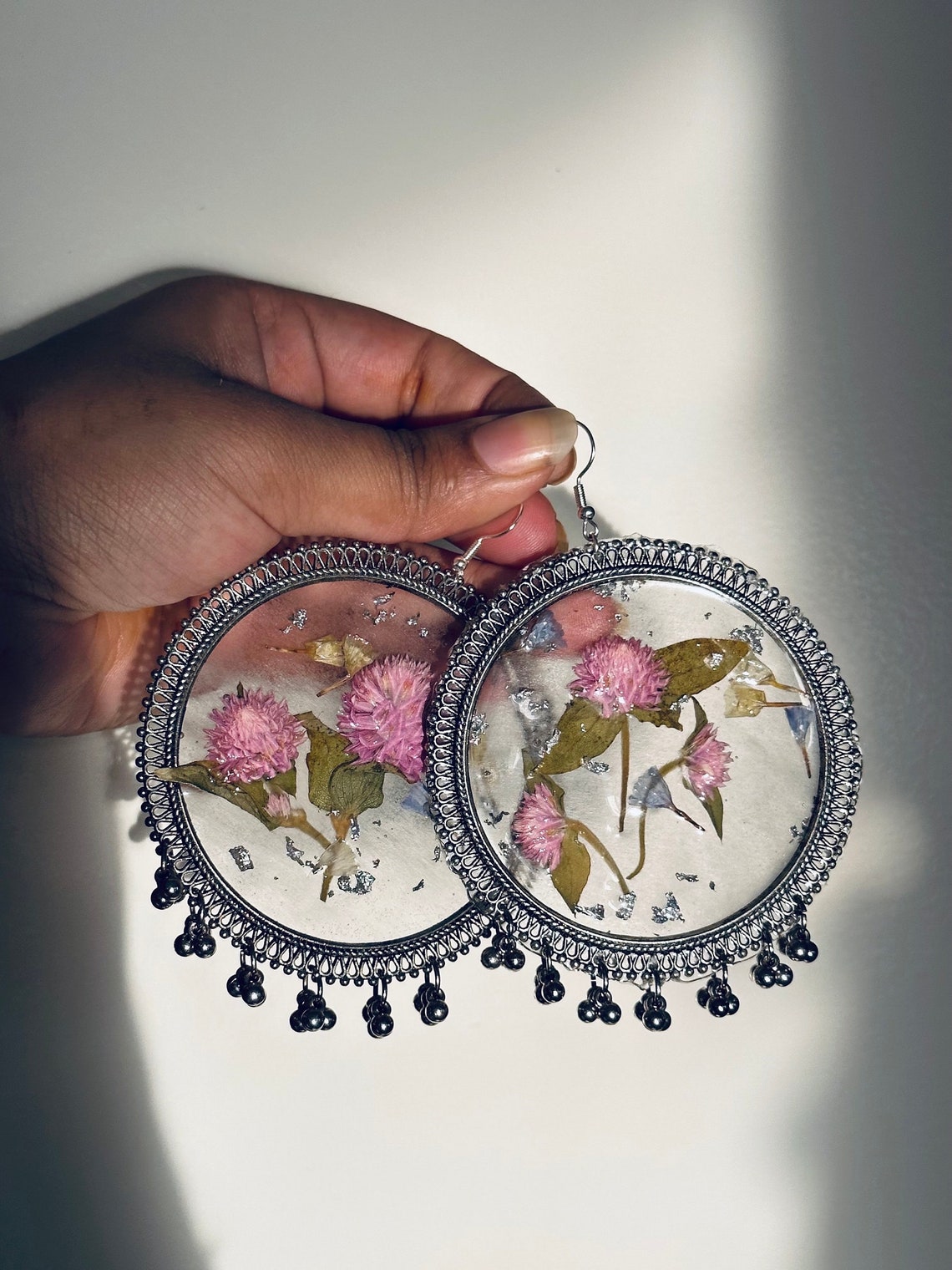 Big Statement Jhumkay Earrings, Floral Resin Jhumkay, Silver Jhumki ...