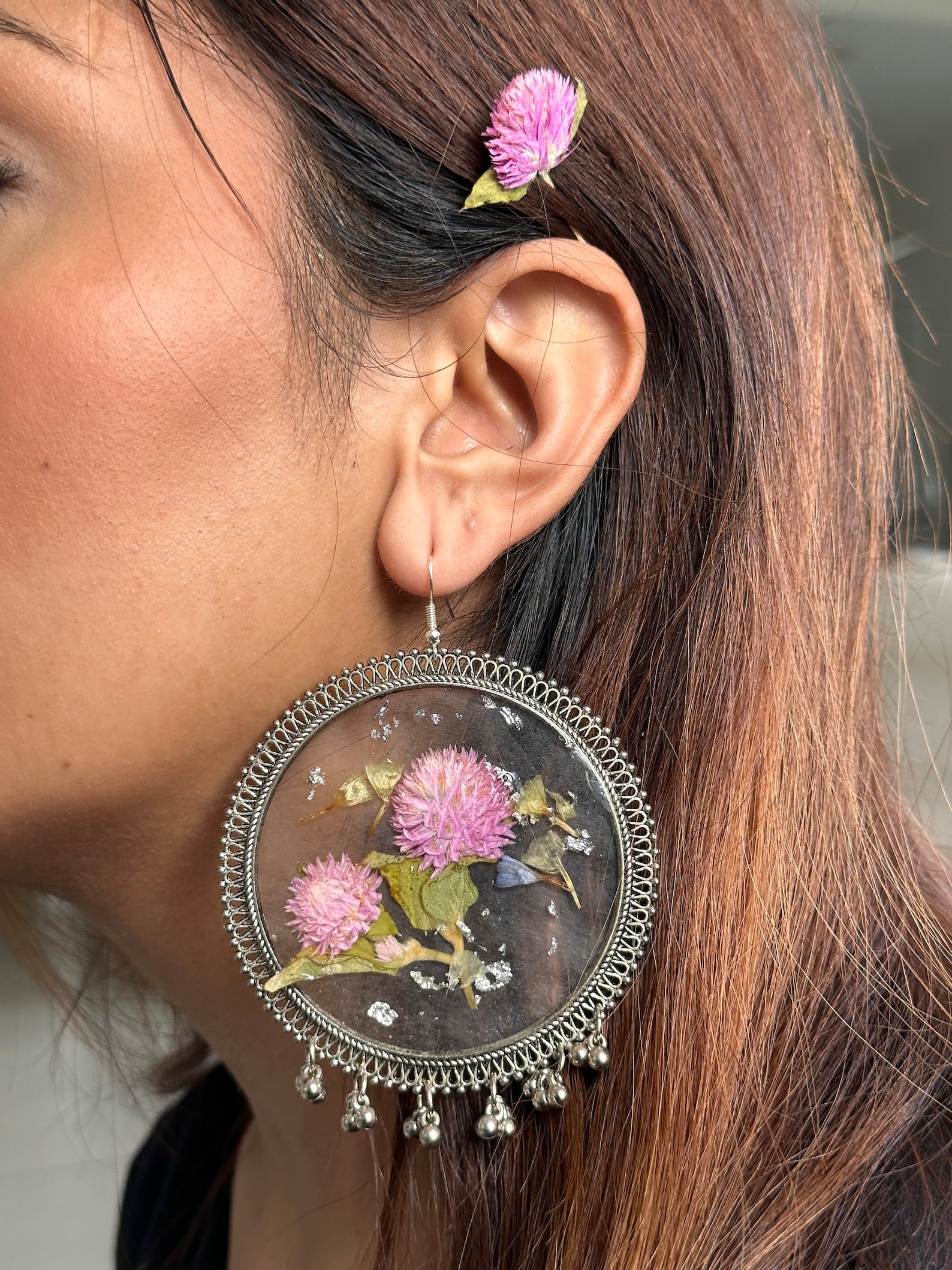Big Statement Jhumkay Earrings, Floral Resin Jhumkay, Silver Jhumki ...
