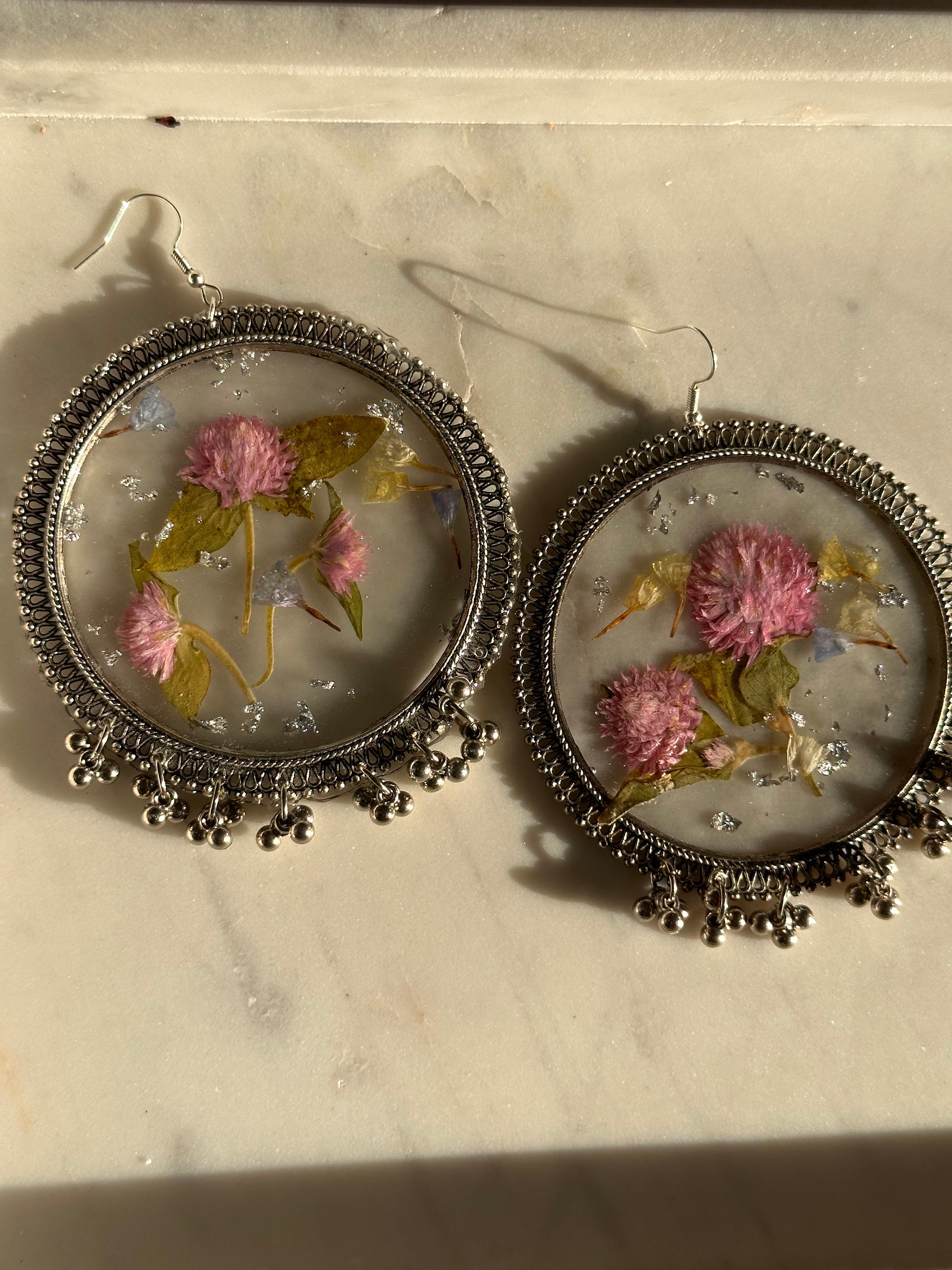 Big Statement Jhumkay Earrings, Floral Resin Jhumkay, Silver Jhumki ...