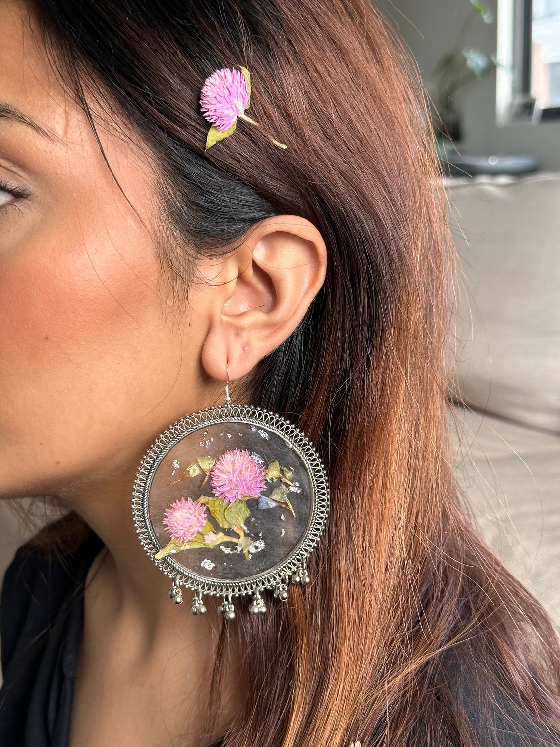 Big Statement Jhumkay Earrings, Floral Resin Jhumkay, Silver Jhumki ...