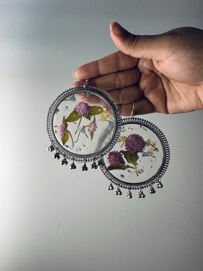 Big Statement Jhumkay Earrings, Floral Resin Jhumkay, Silver Jhumki ...