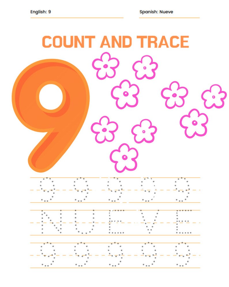 Count and Trace Numbers 1-9 English/spanish - Etsy