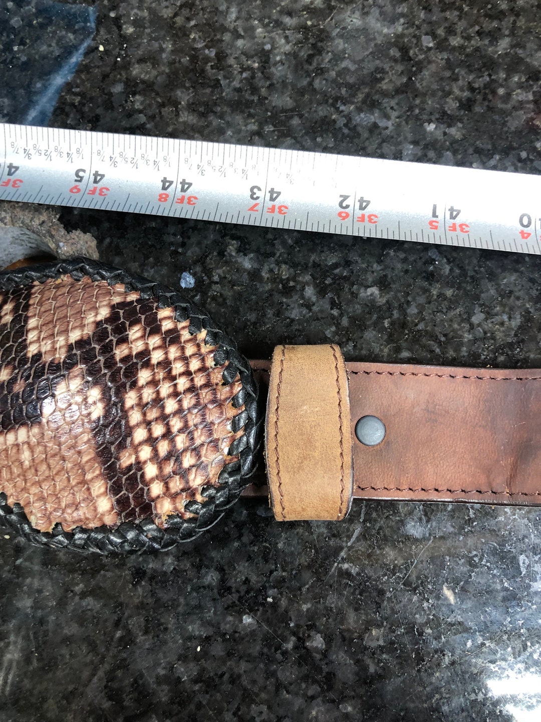 Leather Belt With Hand Made Snake Skin Buckle Belt is up Cycled Redied ...
