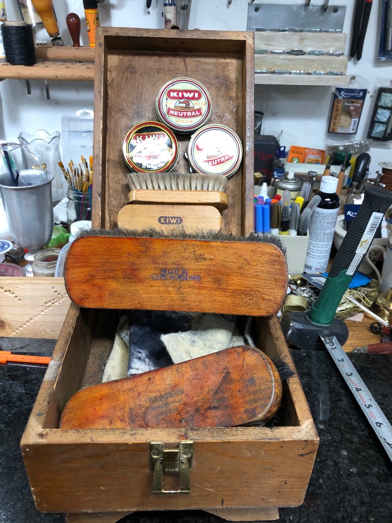 Vintage Shoe Shine Box With All the Accessories in It - Etsy