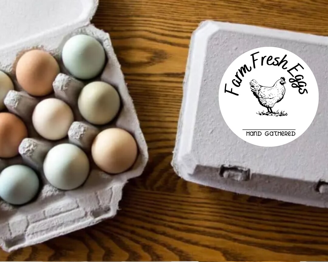 Farm Fresh Eggs Carton Sticker Happy Hens Gathered With Care Chickens ...