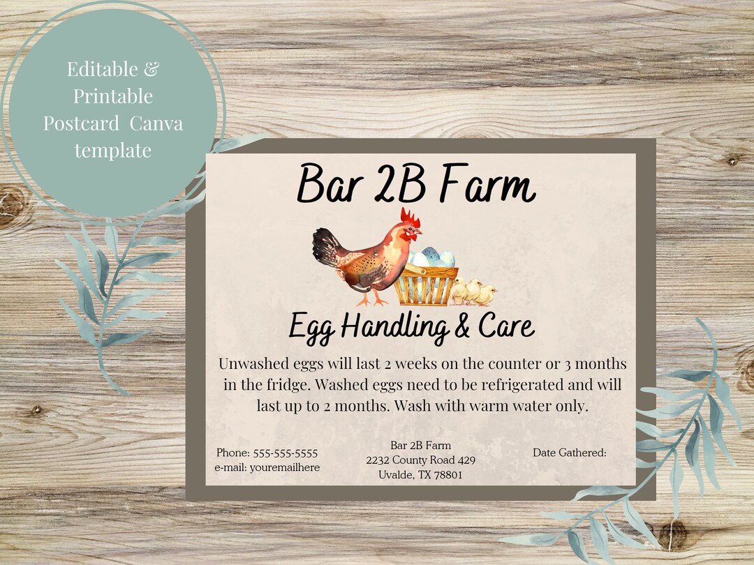 Egg Carton Insert Template Postcard Farm Fresh Eggs Editable Egg Carton ...