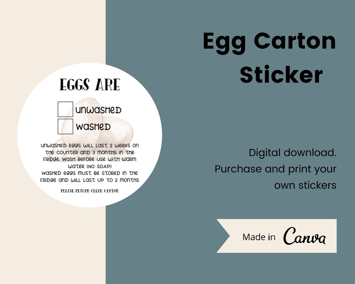 Washed Unwashed Egg Carton Sticker Date Collected Chicken Digital Eggs ...