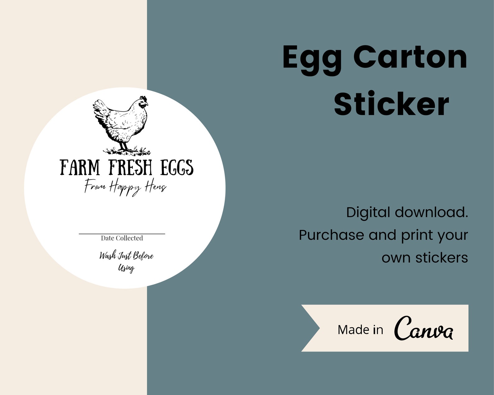 Farm Fresh Eggs Carton Sticker Happy Hens Gathered With Care Chickens ...