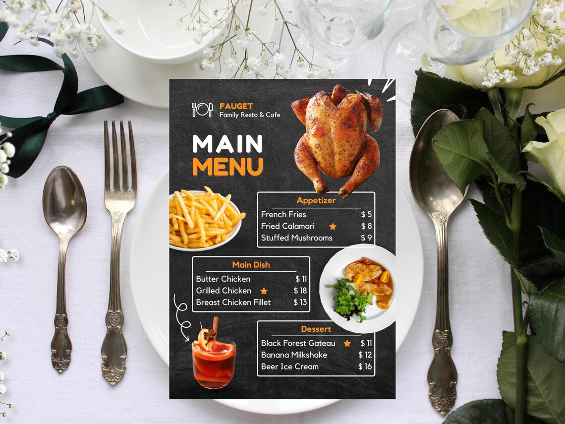Restaurant Menu Template, Canva Template, Editable Menu, Price List, A4 ...