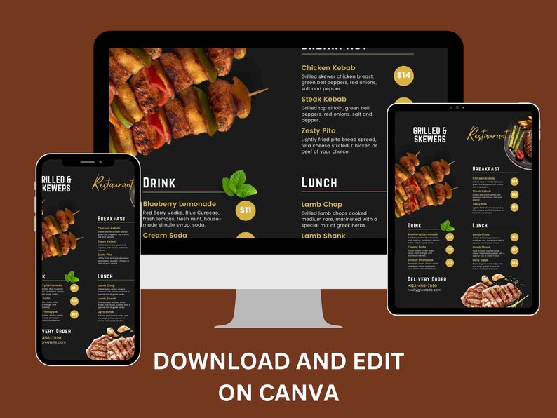 Restaurant Menu Template, Canva Template, Editable Menu, Price List, A4 ...