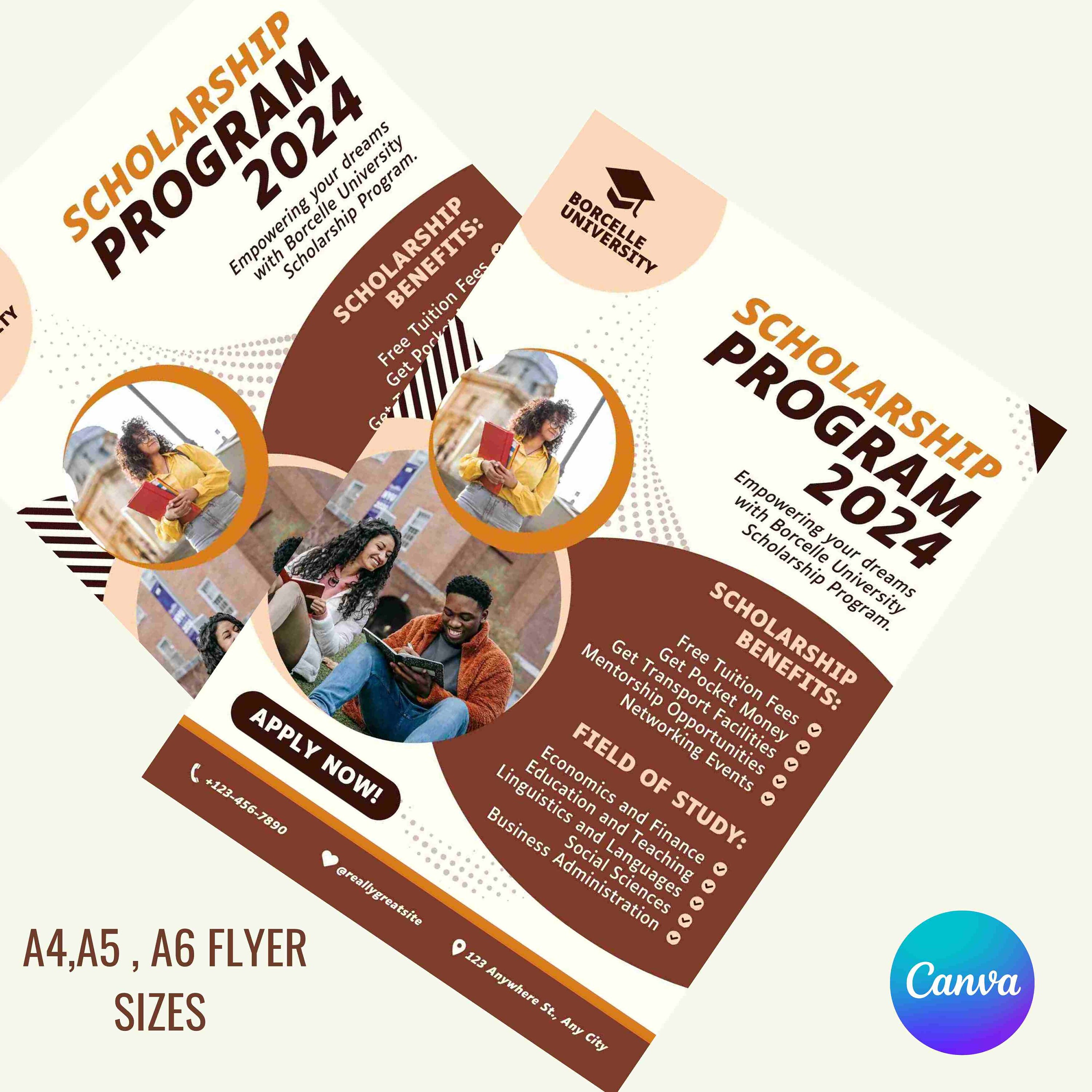 Beige and Brown Modern Scholarship Program Flyer Fully Edited on Canva ...