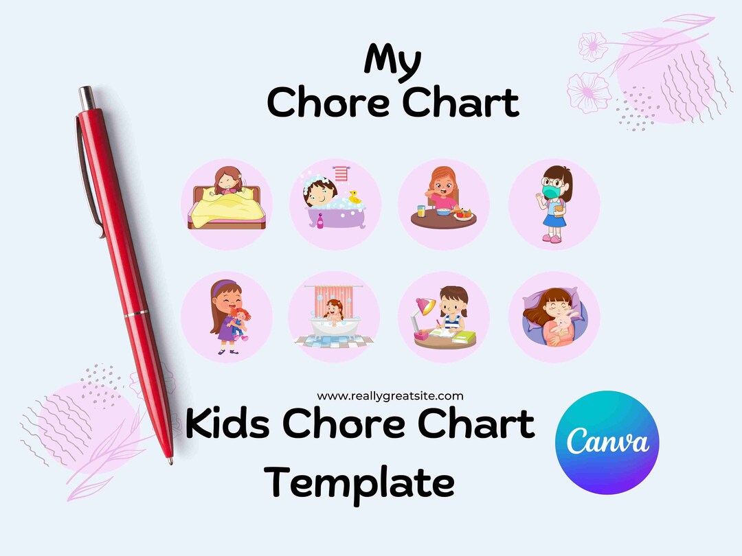 Printable Chore Chart for Kids Fully Editable on Canva, Digital ...