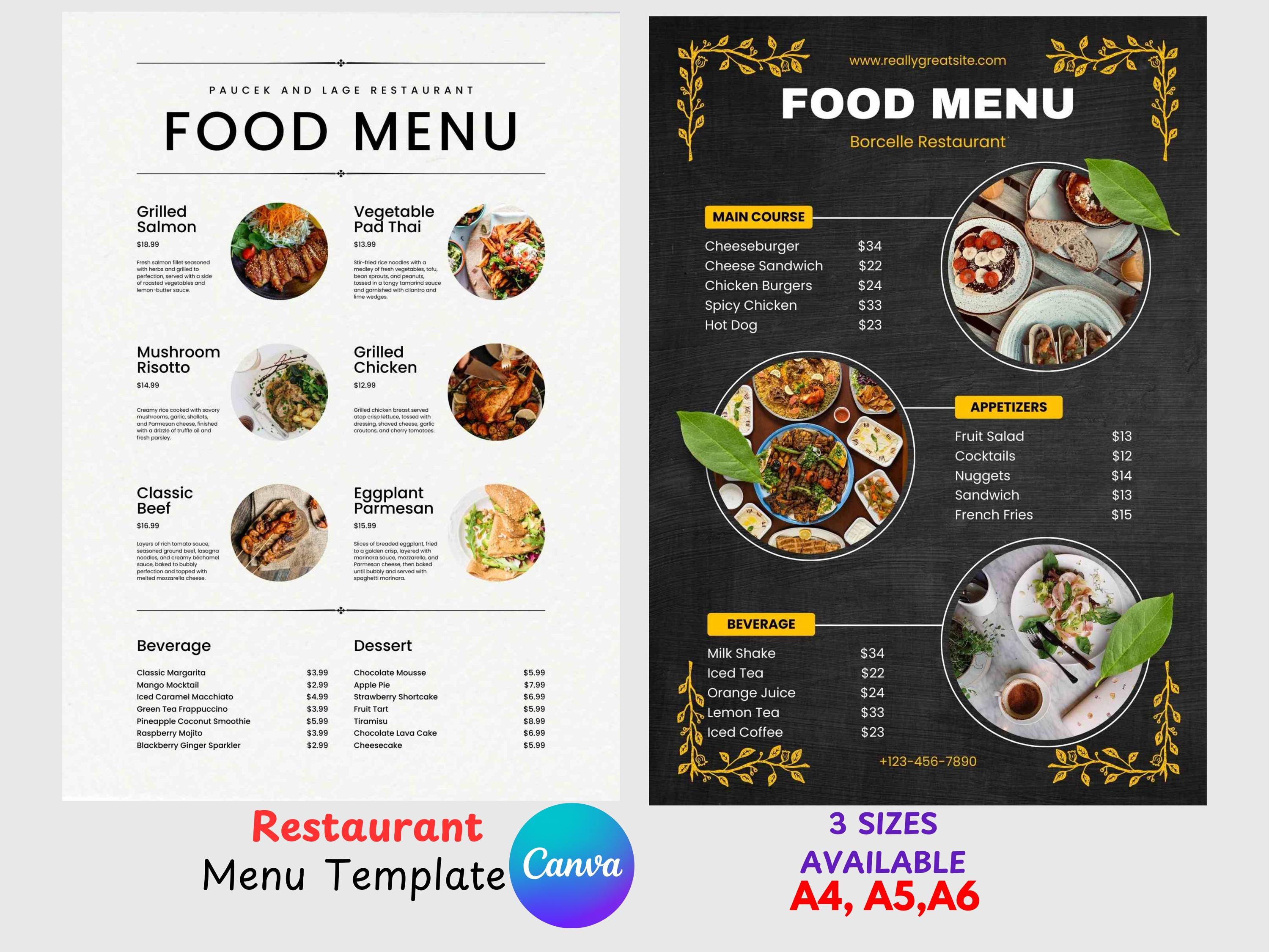 20 Restaurant Menu Template, A4 Size Menu, Cafe Menu,food Menu Template ...