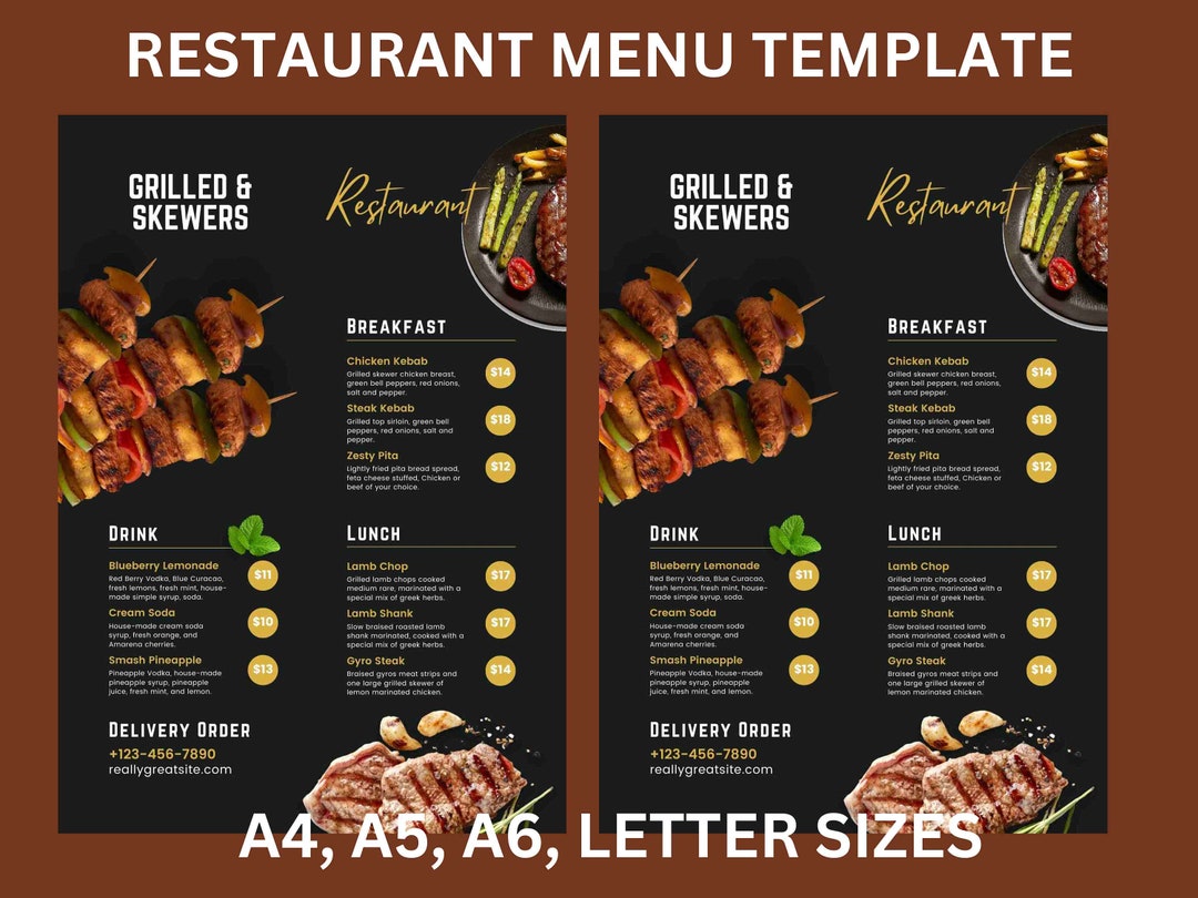 Restaurant Menu Template, Canva Template, Editable Menu, Price List, A4 ...