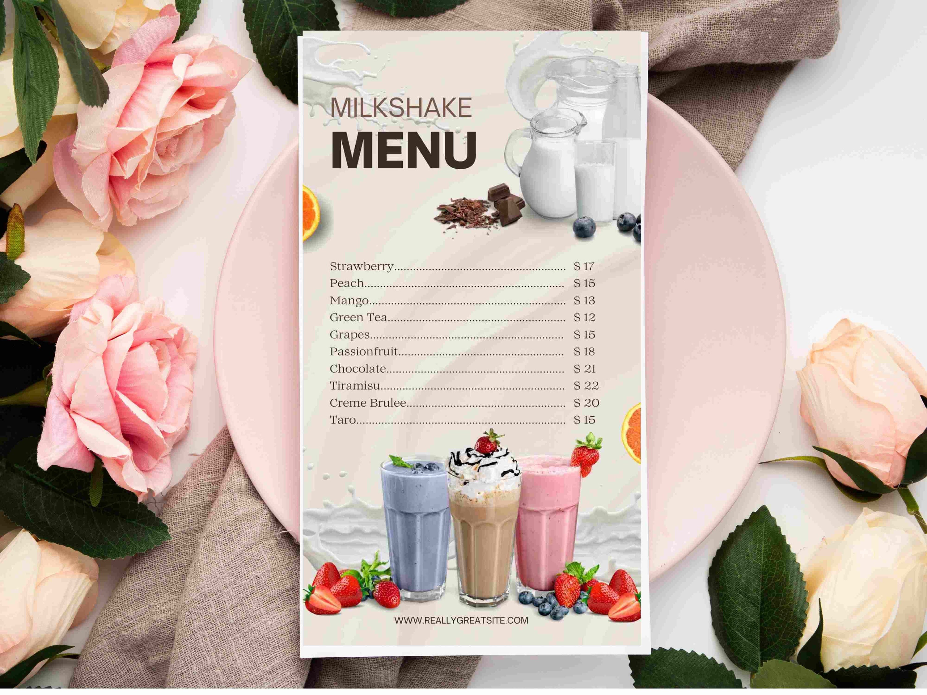 Beige and Grey Modern Milkshake Menu Digital Download Editable File - Etsy
