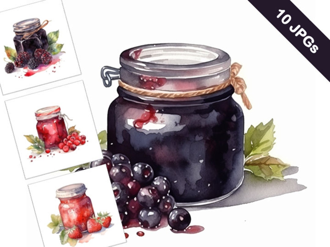 Watercolor Berry Jam Clipart Digital Paper Strawberry - Etsy