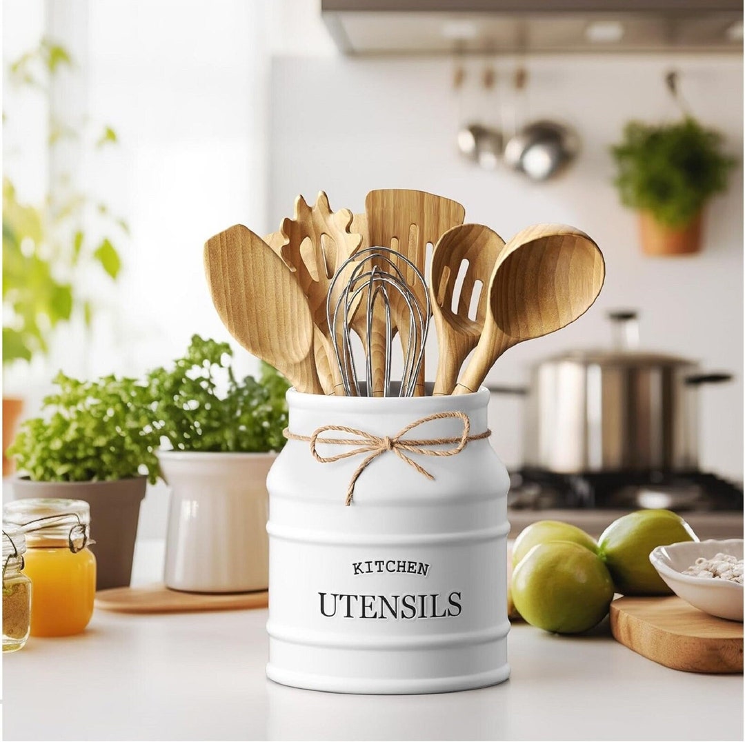 Ceramic Farmhouse Kitchen Utensil Holder for Countertop - Etsy