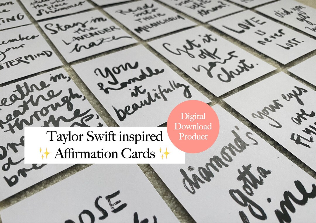 Taylor Swift Inspired Affirmation Cards * 40 Messages Hand-lettered ...