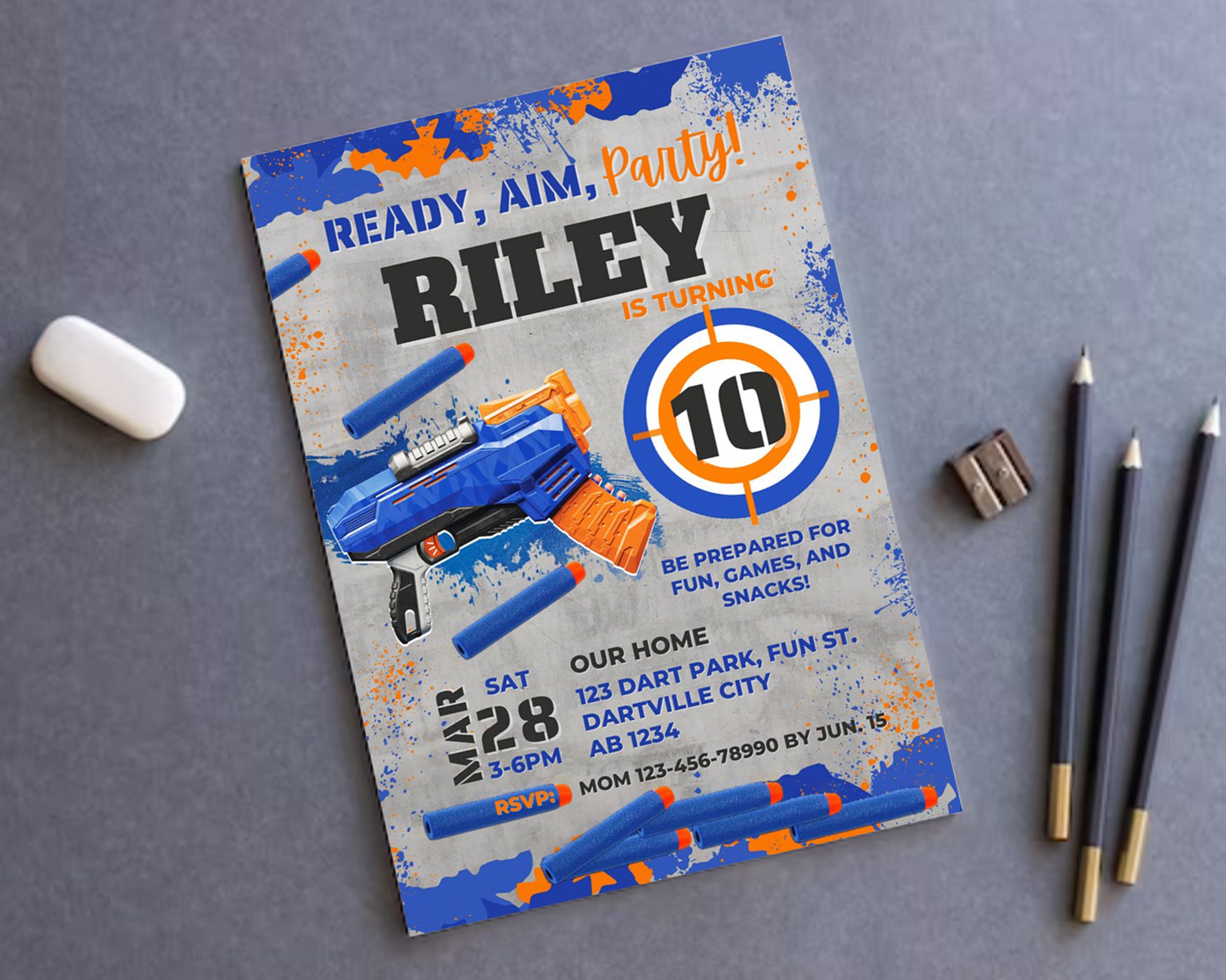 Aim Party Invite, Nerf Invitation, Birthday Invitation, Birthday ...