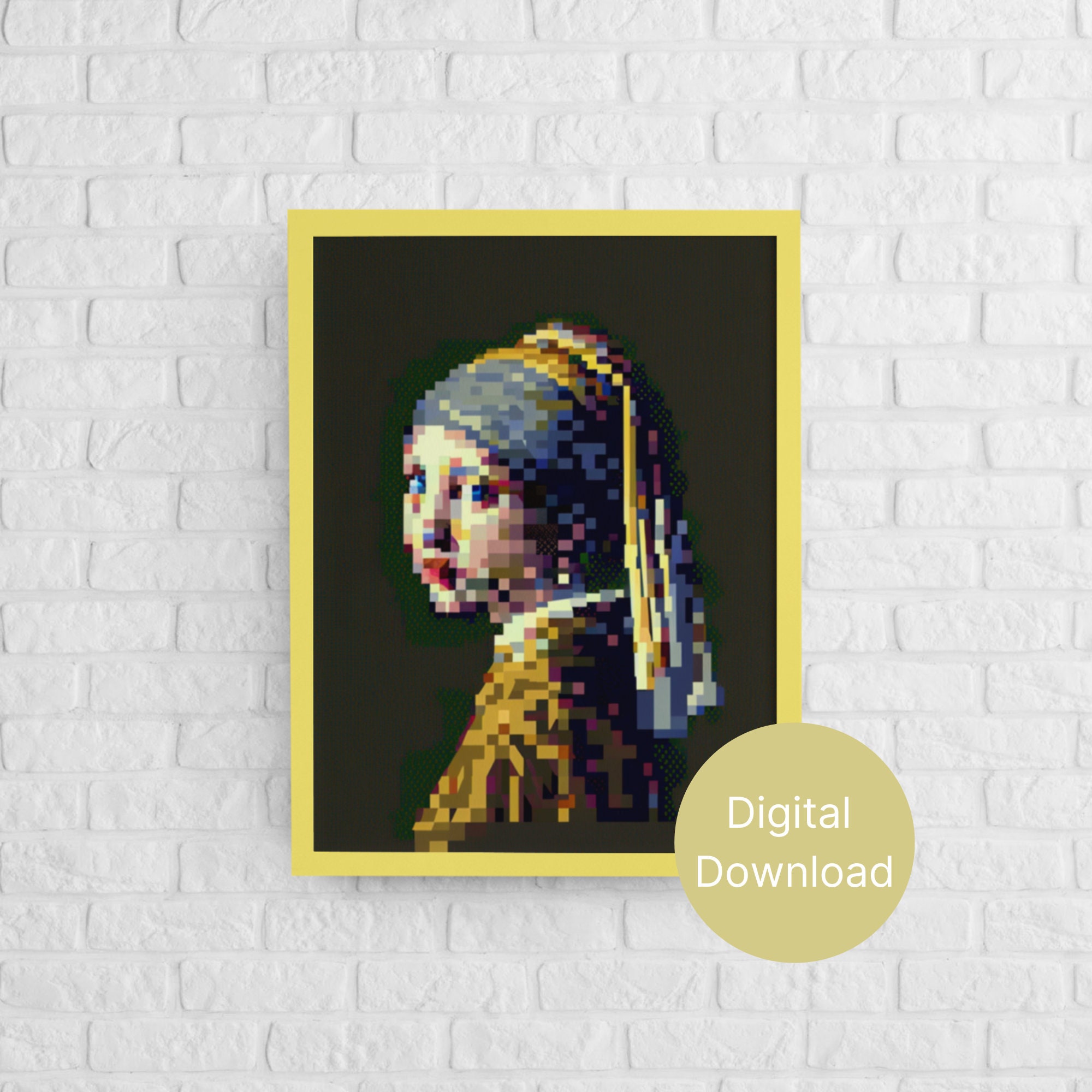 Pearl Earring Girl Pixelated, Printable Wall Art, Downloadable Artwok ...