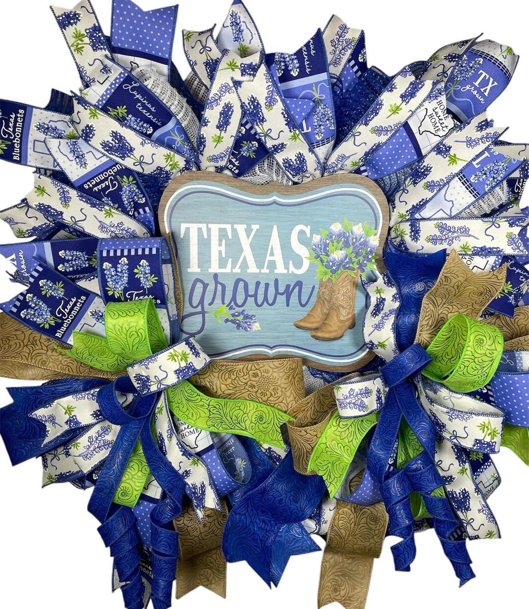 Texas Grown Bluebonnet Wreath, Rustic Blue, Green, and Natural Spring ...
