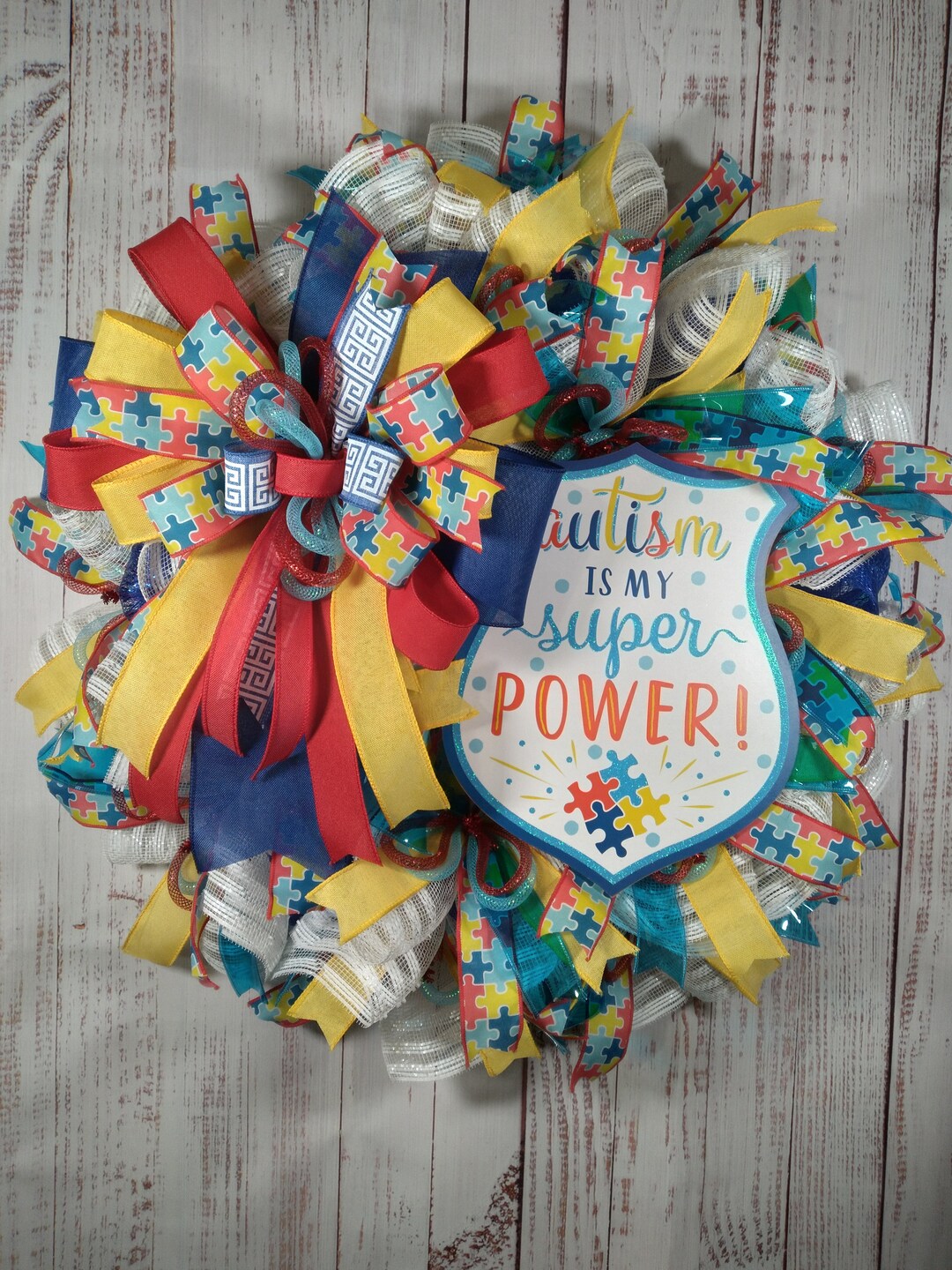 Autism Awareness Wreath, Puzzle Piece Wreath, Everyday Wreath, Autism ...