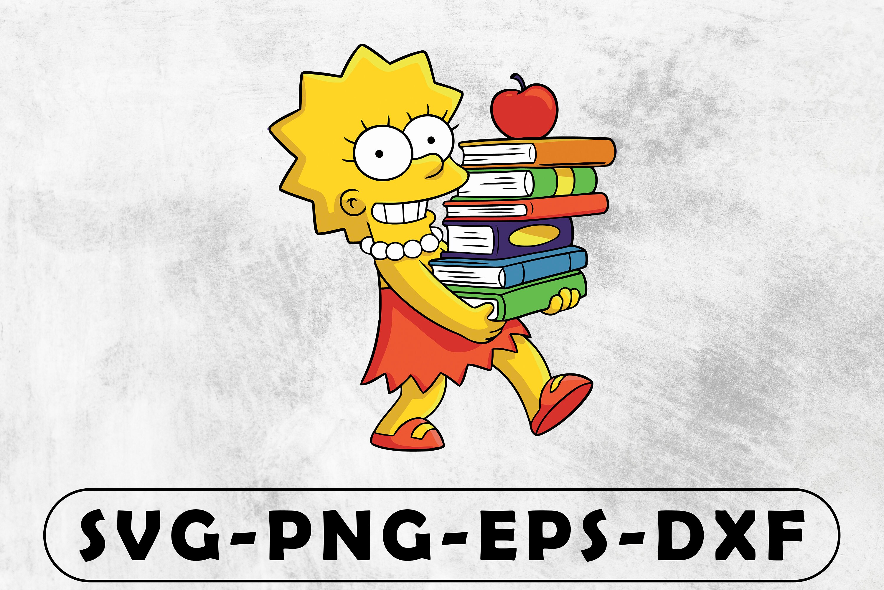 Lisa Study Svg, Back to School SVG, Funny Cartoon SVG, Books and Apple ...
