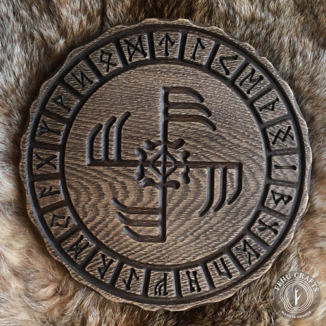 Ginfaxi With Elder Futhark. A Pagan Altar Piece Aged Oak Wood - Etsy