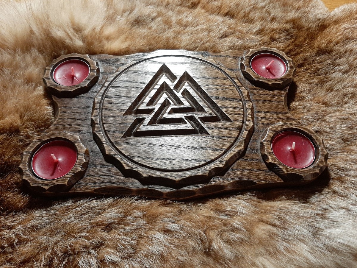 Tea Lights Holder Valknut aged Oak Wood - Etsy