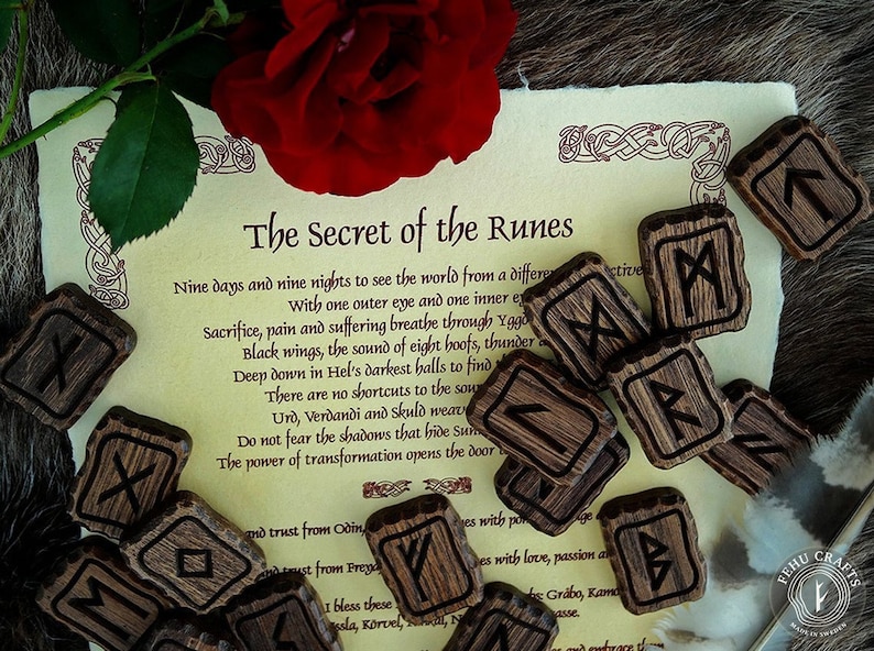 Elder Futhark Rune Set – Wooden Viking Runes in Box With Aegishjalmur ...